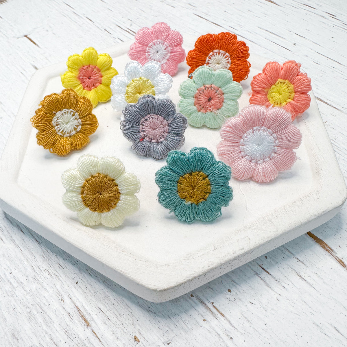 Embroidered Fabric Flowers Earring Toppers --->Lots of Colors ...