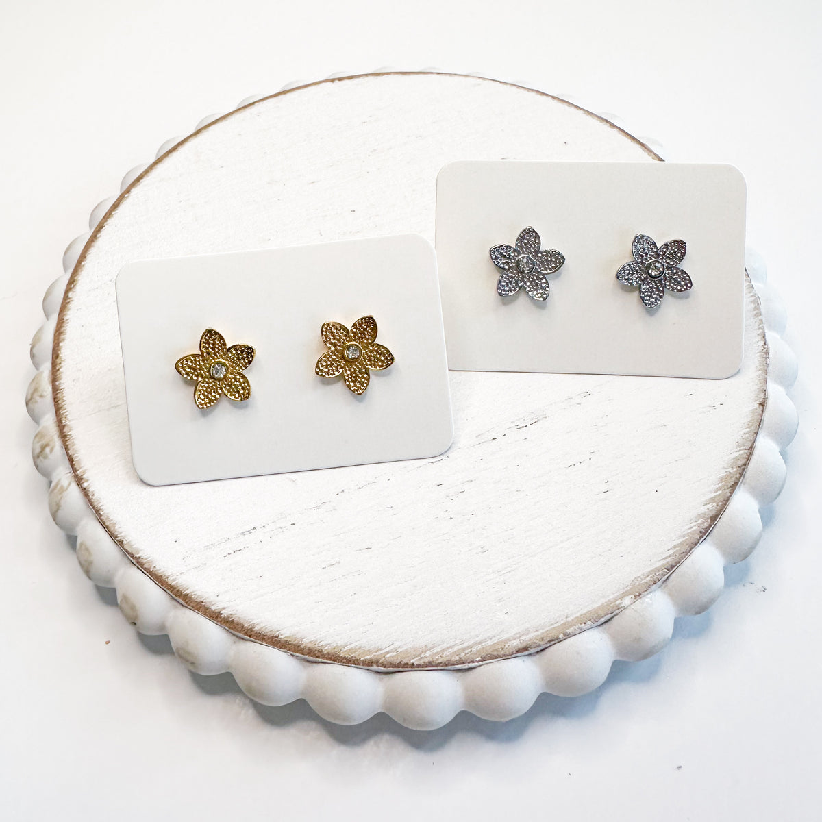 PFJ 18K Gold Or Silver PAVE FLOWER Studs-------> Choose your Color ...