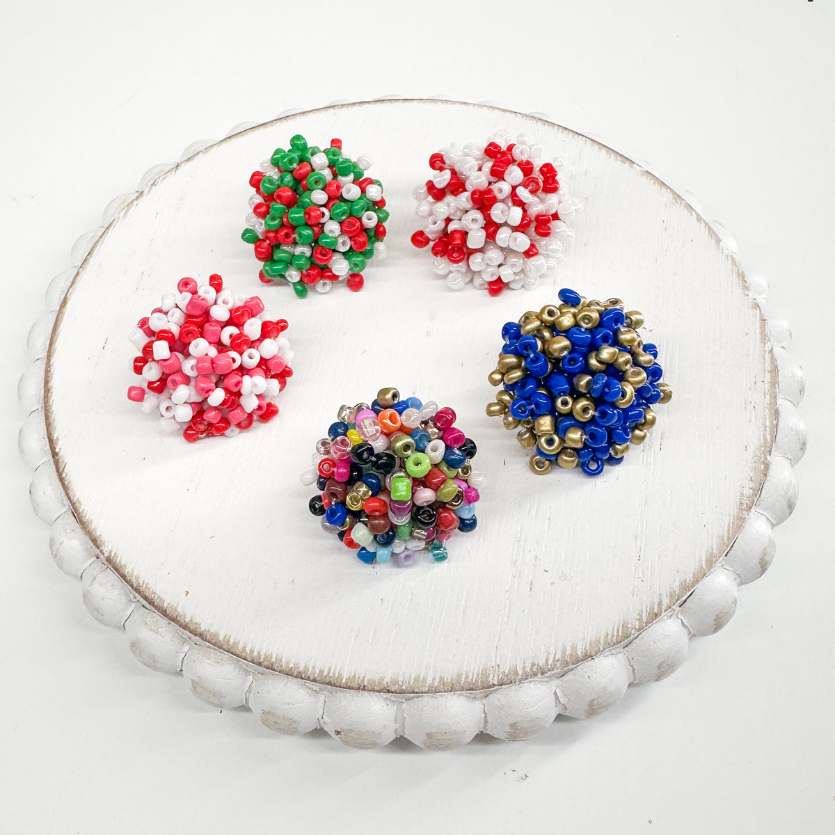 20mm MIXED STYLE Pom Style Seed Bead Studs 100% Stainless Steel ...