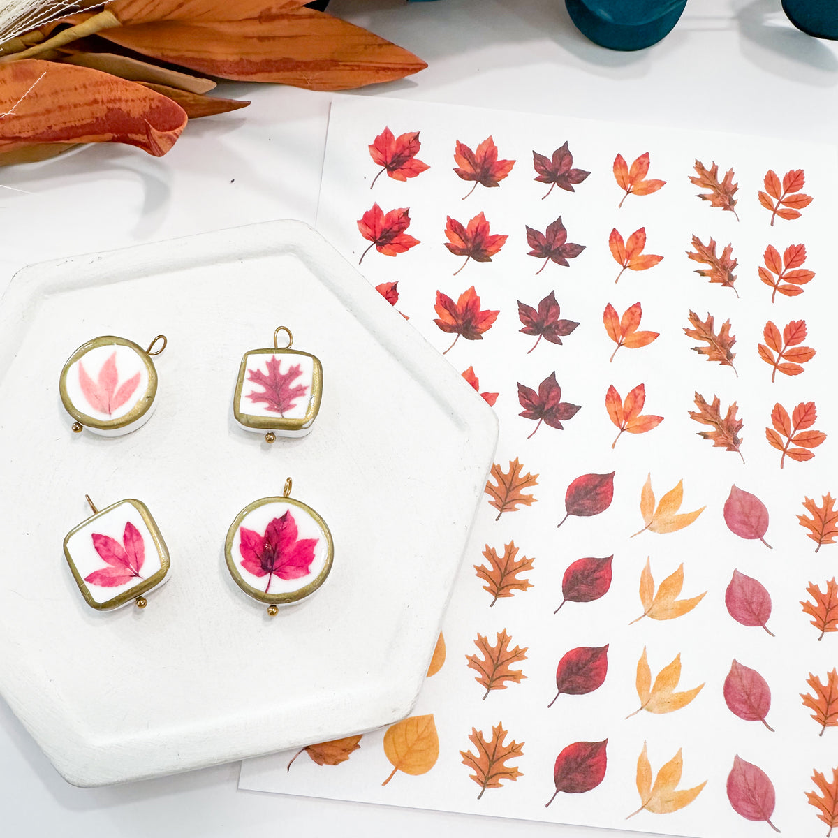 Clay Transfer Sheets---> Charm Sized--->Fall Leaves Charm Transfers ...